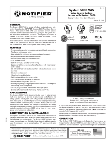 Notifier VAS-5000 Data Sheet | Manualzz