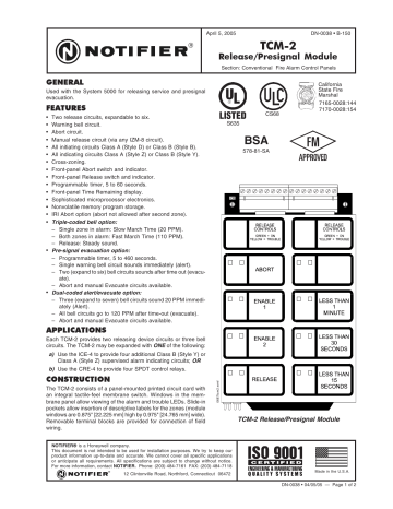 Notifier TCM-2 Data Sheet | Manualzz