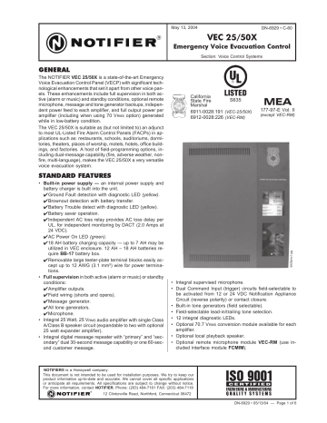 Notifier VEC-25/50X Data Sheet | Manualzz