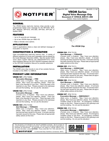 Notifier VROM Series Data Sheet | Manualzz