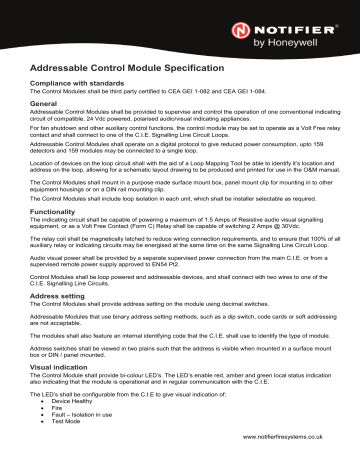 Notifier M701E Specifications | Manualzz