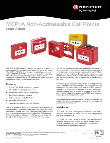 Notifier WCP1A-R470SG-01 Data Sheet | Manualzz
