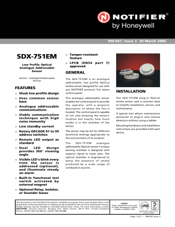 Notifier SDX- Data Sheet | Manualzz