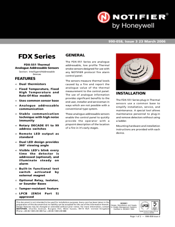 Notifier SDX- Data Sheet | Manualzz