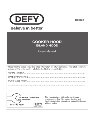 Defy DCH322 Premium Island Cookerhood Product Manual | Manualzz