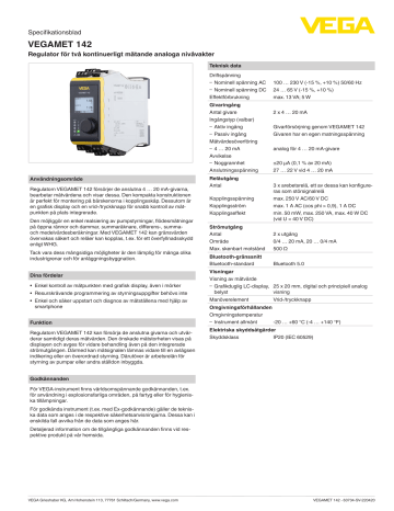 Vega VEGAMET 142 Compact controller and display instrument for level ...