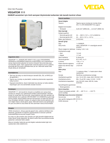 Vega VEGATOR 111 Single channel controller acc. to NAMUR (IEC 60947-5-6 ...