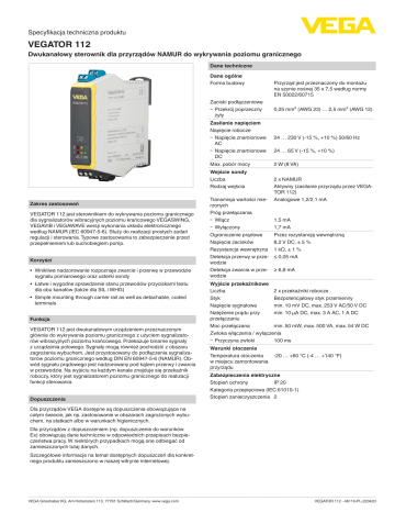 Vega VEGATOR 112 Double channel controller acc. to NAMUR (IEC 60947-5-6 ...