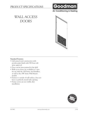 Goodman WAD-1 41-1/2 in. Wall Access Panel Specification | Manualzz
