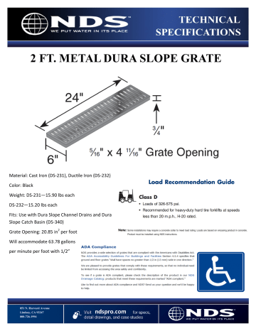 NDS DS-232 2 in. Ductile Iron Slotted Grate Specification | Manualzz