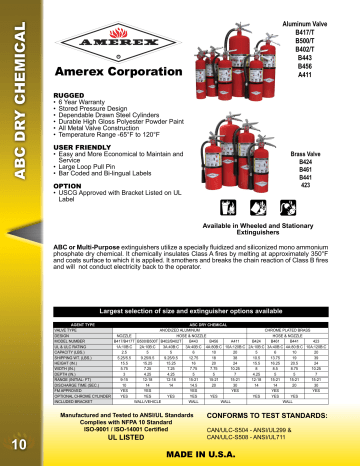 Amerex B500T ABC Dry Chemical Extinguisher 5 lbs. Specification | Manualzz
