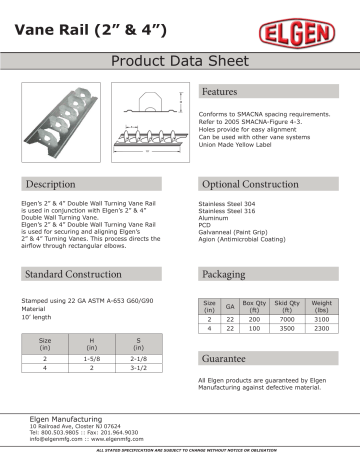 Elgen Manufacturing VR0080 10 ft. Rail System Specification | Manualzz