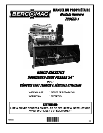 Bercomac 700460-1 54'' Versatile Snowblower Owner's Manual | Manualzz