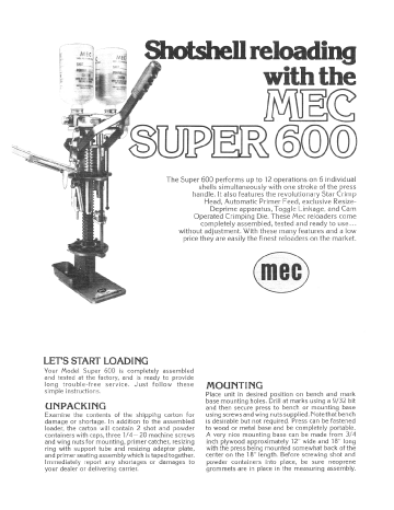Mec Super 600 Owner's Manual | Manualzz