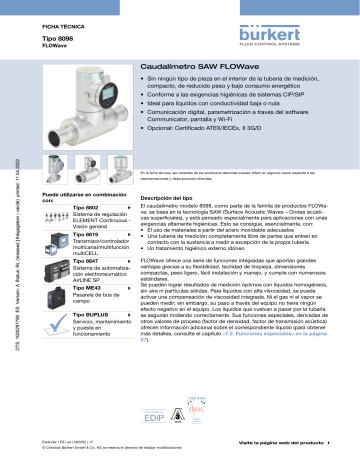 Burkert 8098 FLOWave SAW flowmeter Ficha de datos | Manualzz