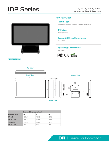 DFI IDP Series Industrial Display & Touch Display Datasheet | Manualzz