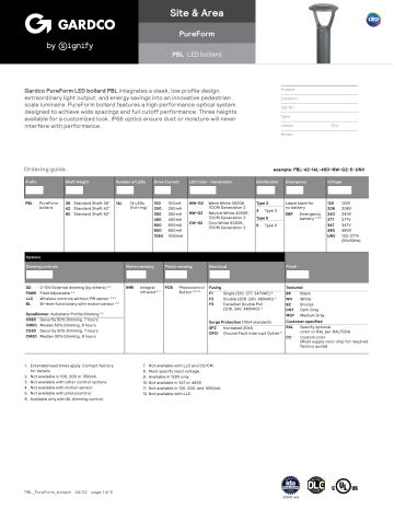 Gardco PureForm PBL LED Bollard Specifications | Manualzz