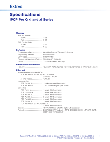 Extron IPCP Pro PCS1 xi Specifications | Manualzz