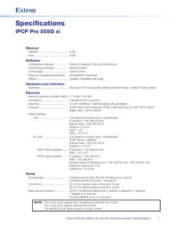 Extron IPCP Pro 555Q xi Specifications | Manualzz
