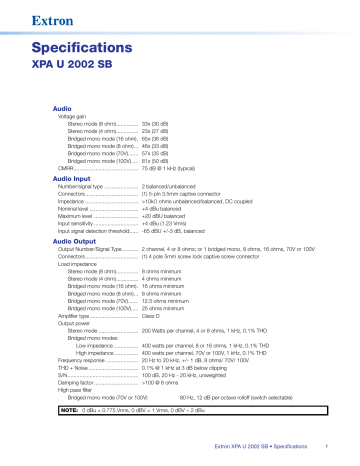 Extron XPA U 2002 SB Specifications | Manualzz
