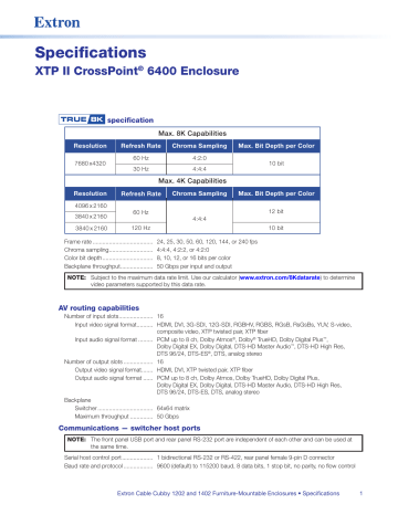Extron XTP II CrossPoint 6400 Specifications | Manualzz