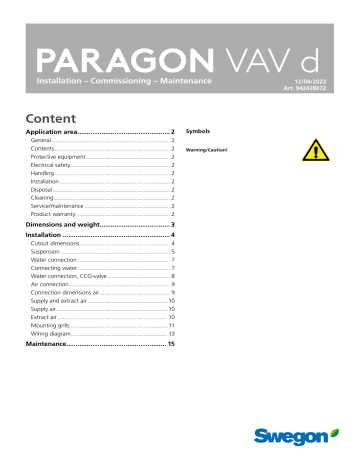 Swegon PARAGON VAVd Owner's Manual | Manualzz