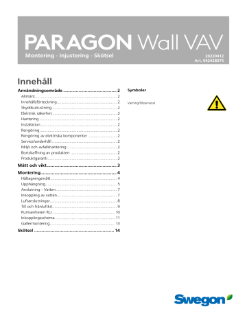Swegon PARAGON Wall VAV Bruksanvisning | Manualzz