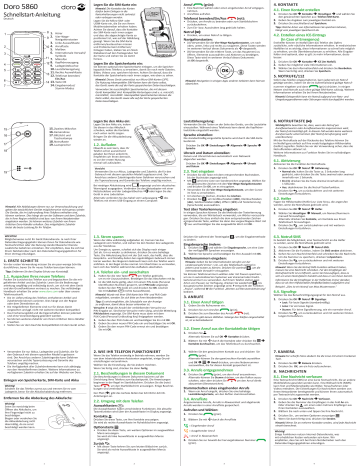 Doro 5860 Mobile phone Schnellstartanleitung | Manualzz