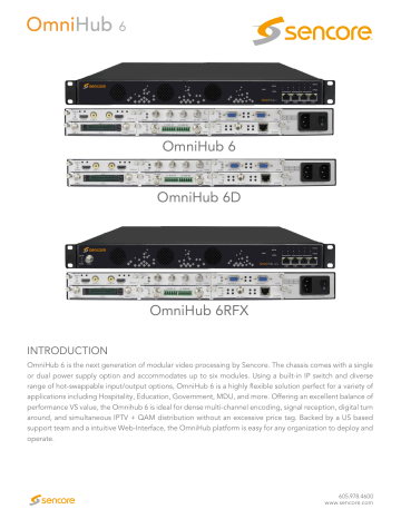 Sencore OmniHub 6/16 Modular video processing platform Spec Sheet | Manualzz