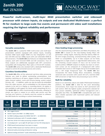 Analog Way Zenith 200 Datasheet | Manualzz