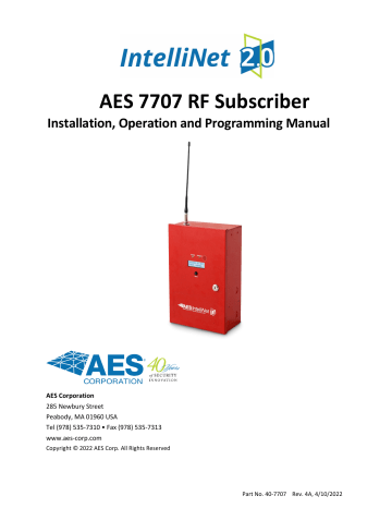 AES 7707P-88-ULP-M IntelliNet 2.0 Fire Subscriber Manual | Manualzz