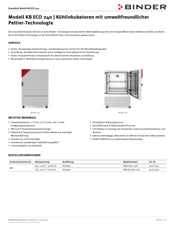 Binder KB ECO 240 Kühlinkubatoren Datenblatt | Manualzz