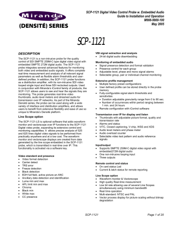 Grass Valley SCP-1121 Installation and Operation Guide | Manualzz