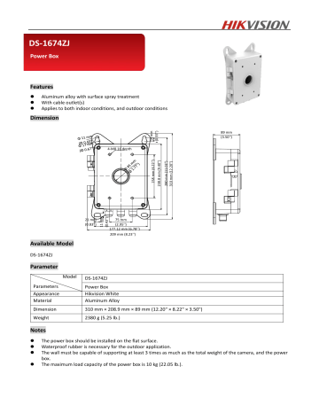 Hikvision DS-1674ZJ CCTV Accessory Data Sheet | Manualzz