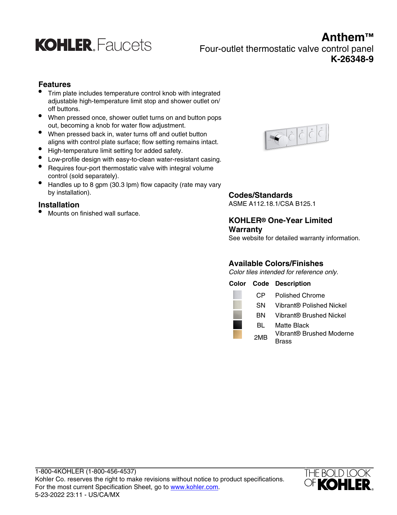 おすすめネット BICストアKohler 26348-9-BN アンセムバルブ 鮮やかなつや消しニッケル kids-nurie.com