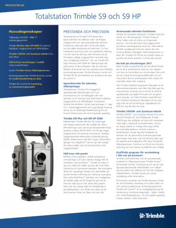 TRIMBLE S9 S9HP Total Station Datablad | Manualzz