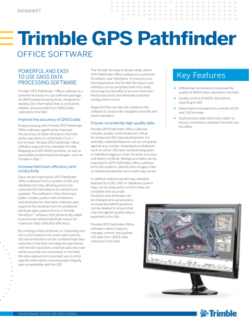 Trimble GPS Pathfinder Office Software Datasheet | Manualzz