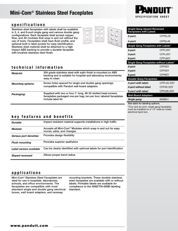 Panduit CFP2SY Faceplate Specification Sheets | Manualzz