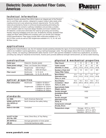 Panduit FSJD996 Bulk Fiber Optic Cable Specification Sheets | Manualzz