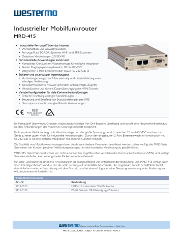 Westermo MRD-415 Industrial Cellular 4G Router Datenblatt | Manualzz