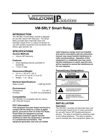 Valcom VM-SRLY Smart Relay Installation Manual | Manualzz