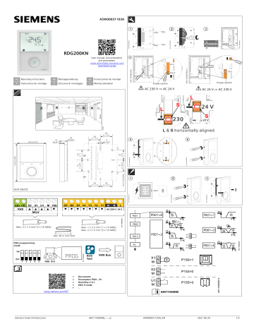 SIEMENS RDG200KN KNX Communicating Room Thermostat Instruction manual ...