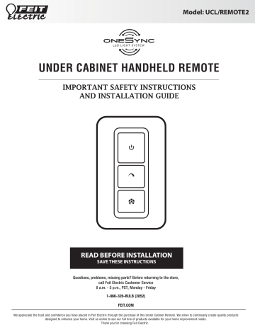 Feit Electric UCL/REMOTE Under Cabinet Handheld Wireless Remote Installation Guide | Manualzz