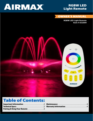 Airmax RGBW Color-Changing LED Light Remote Owner’s Manual | Manualzz