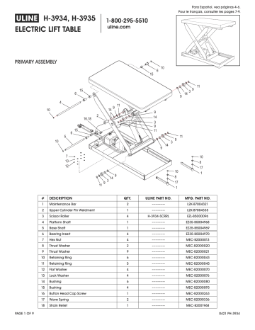 Uline H-3935 Electric Lift Table installation Guide | Manualzz