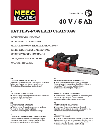 MEEC TOOLS 011229 40V-5Ah Battery Powered Chainsaw Instruction manual ...