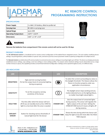 JADEMAR RC-100 Remote Control Instructions | Manualzz