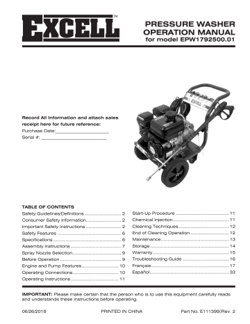 EXCELL EPW1792500.01 Pressure Washer User Manual | Manualzz
