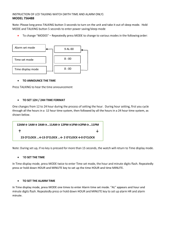 INDEPENDENT LIVING 756488 Digital Talking Watch Instructions | Manualzz