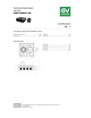 Vortice VORT SANIKIT 400 Data Sheet | Manualzz